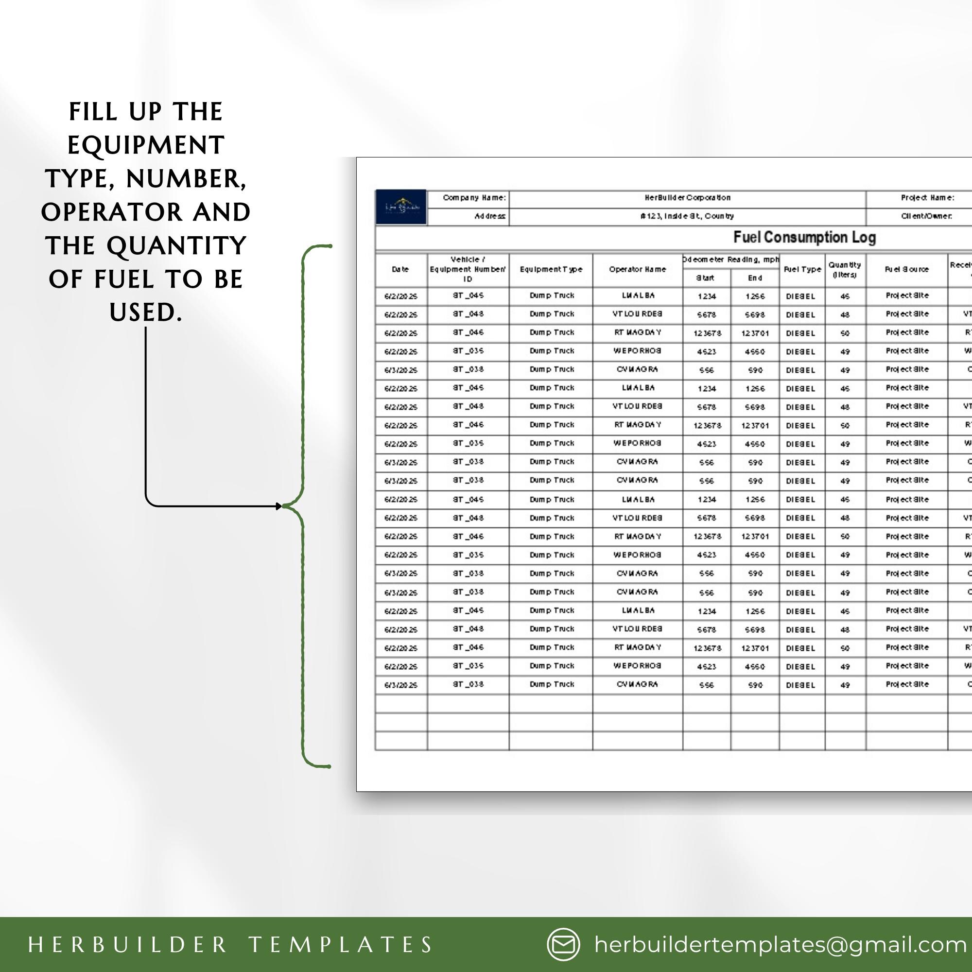 Fuel Consumption Log, Fuel Record Form, Fuel Withdrawal Monitoring Form ...