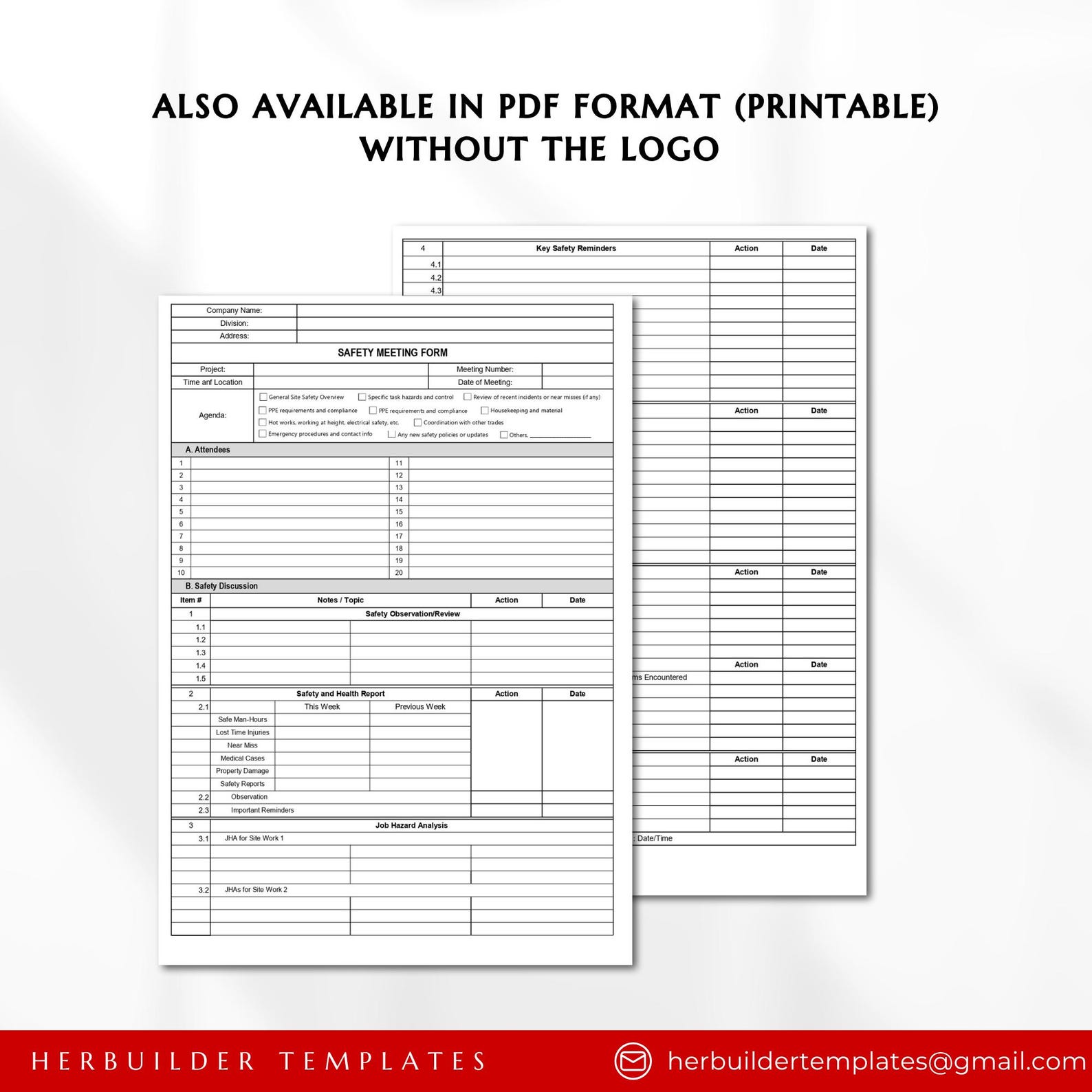 Safety Meeting Template, Safety Minutes of Meeting, Construction ...
