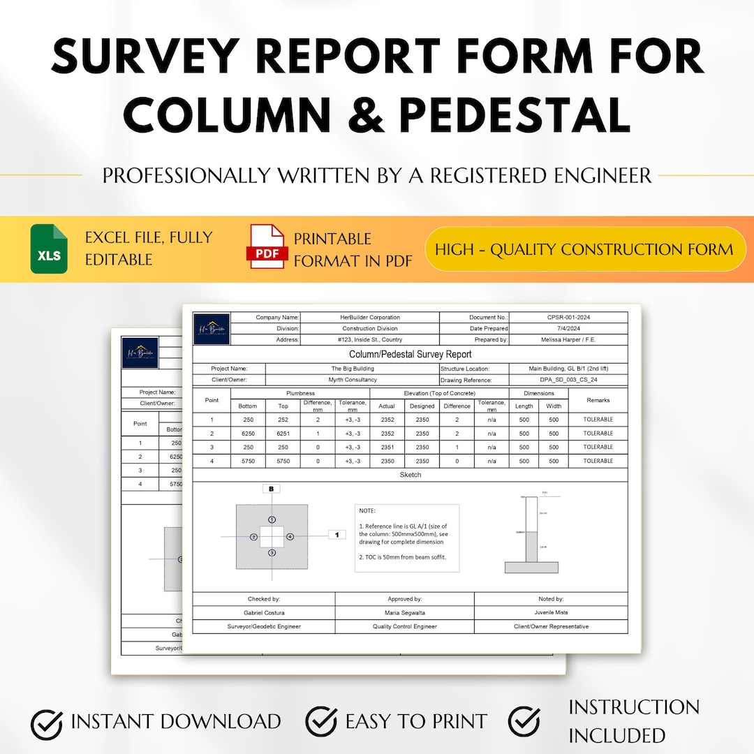 Column and Pedestal Survey Report Form, Geodetic Engineer's Form ...