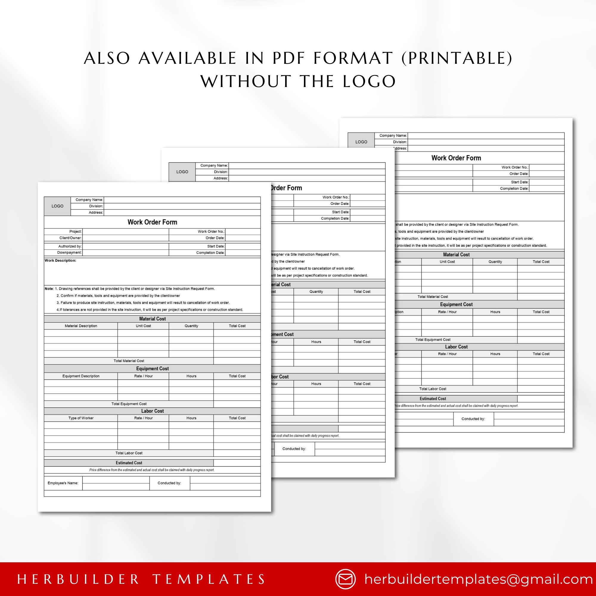 Construction Work Order Form, Site Job Order Form, Request to Proceed ...