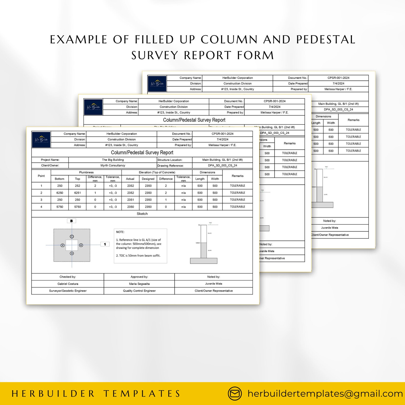 Column and Pedestal Survey Report Form, Geodetic Engineer's Form ...