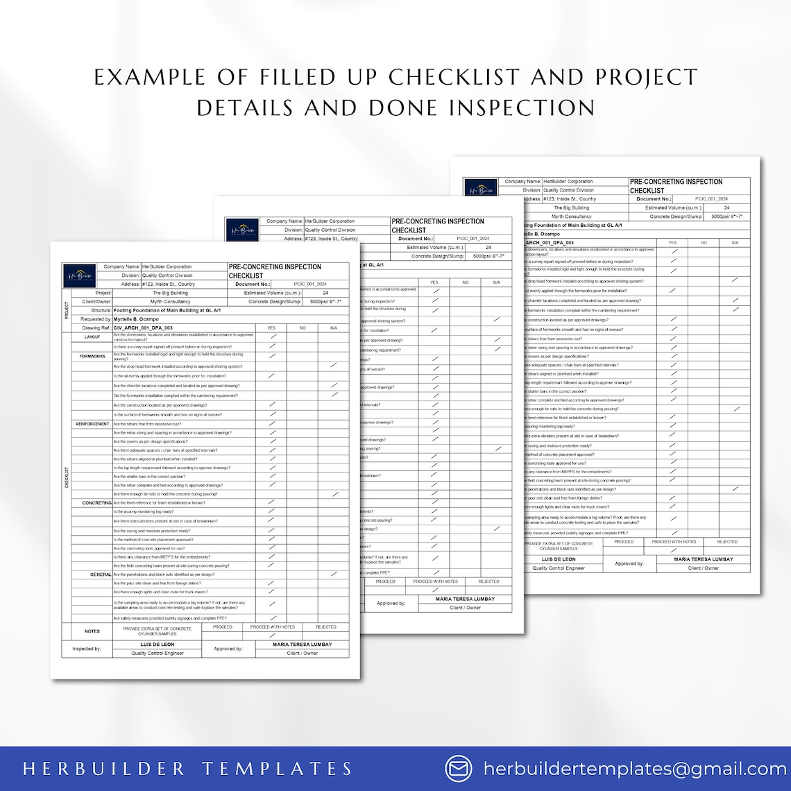 Pre-pouring Inspection Checklist Form, Pre-concreting Checklist ...