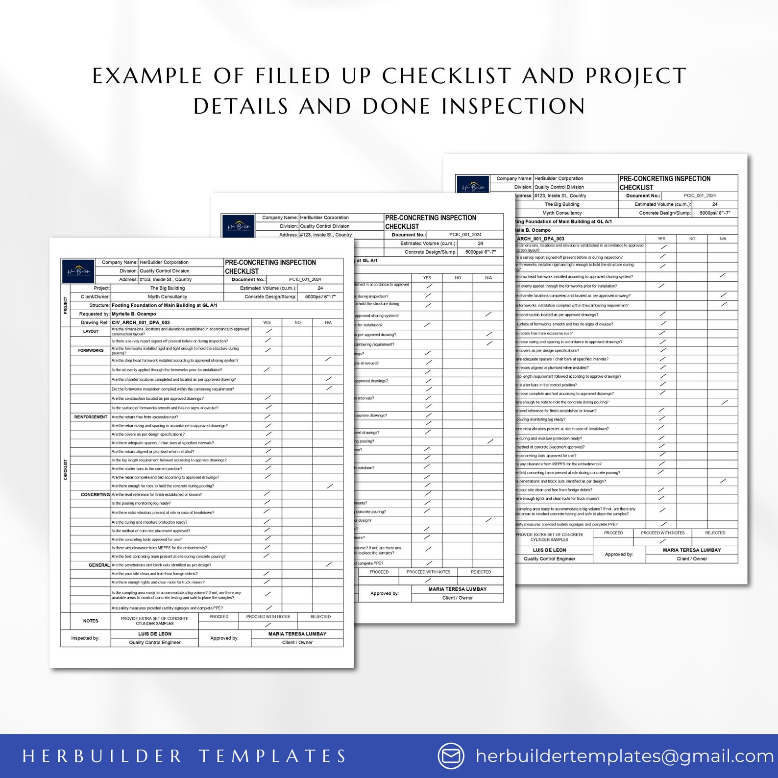 Pre-pouring Inspection Checklist Form, Pre-concreting Checklist ...
