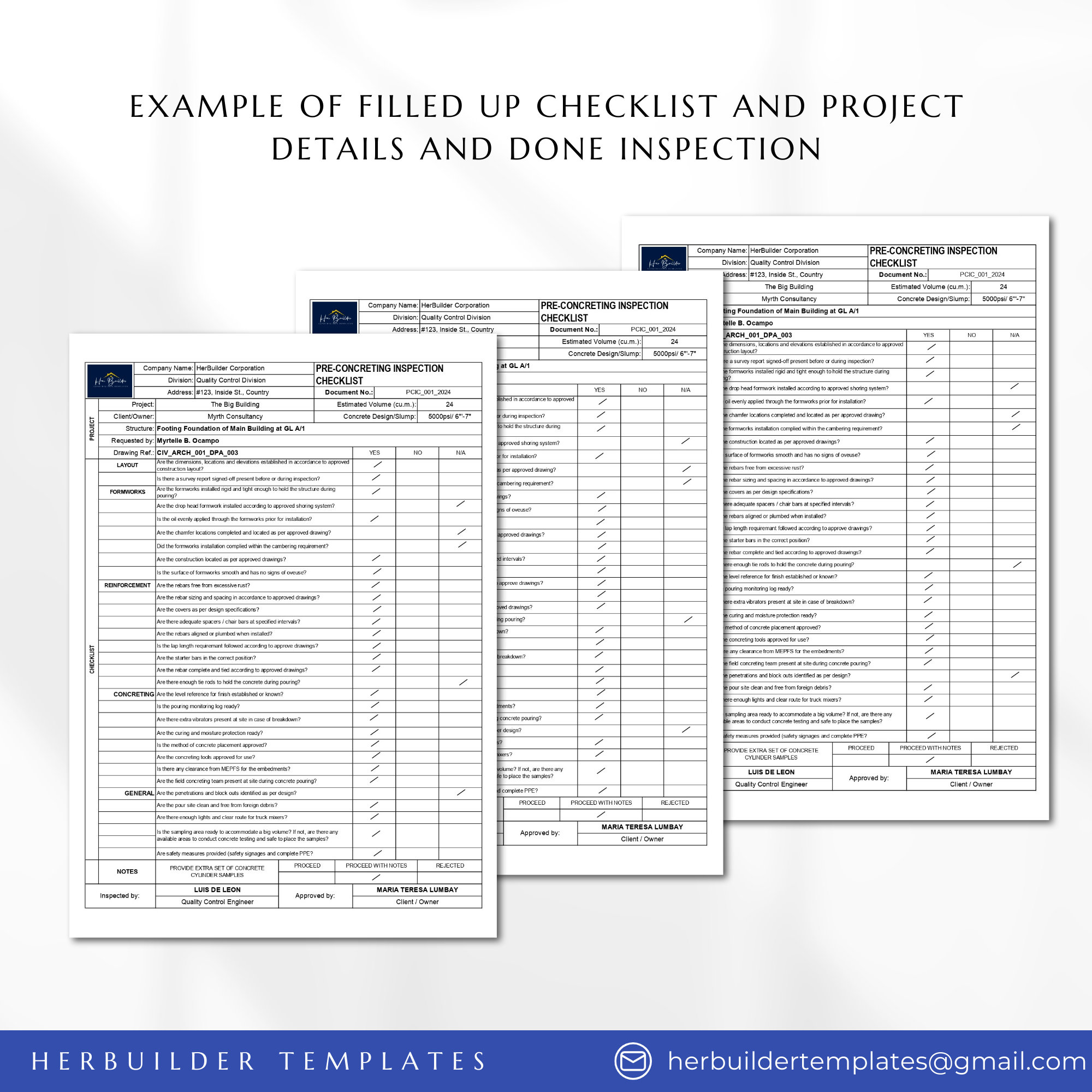 Pre-pouring Inspection Checklist Form, Pre-concreting Checklist ...