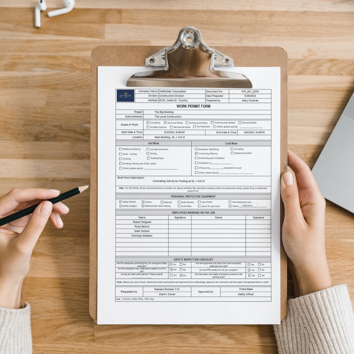 Construction Work Permit Form, Permit to Work Form, Safety Inspection ...