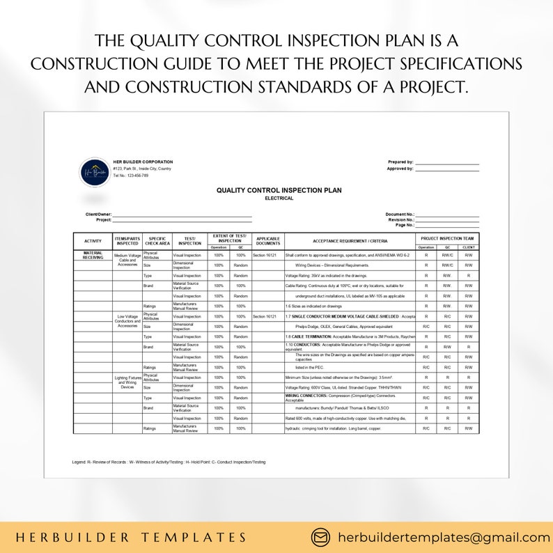 Quality Control Inspection Plan Template for Electrical Works ...