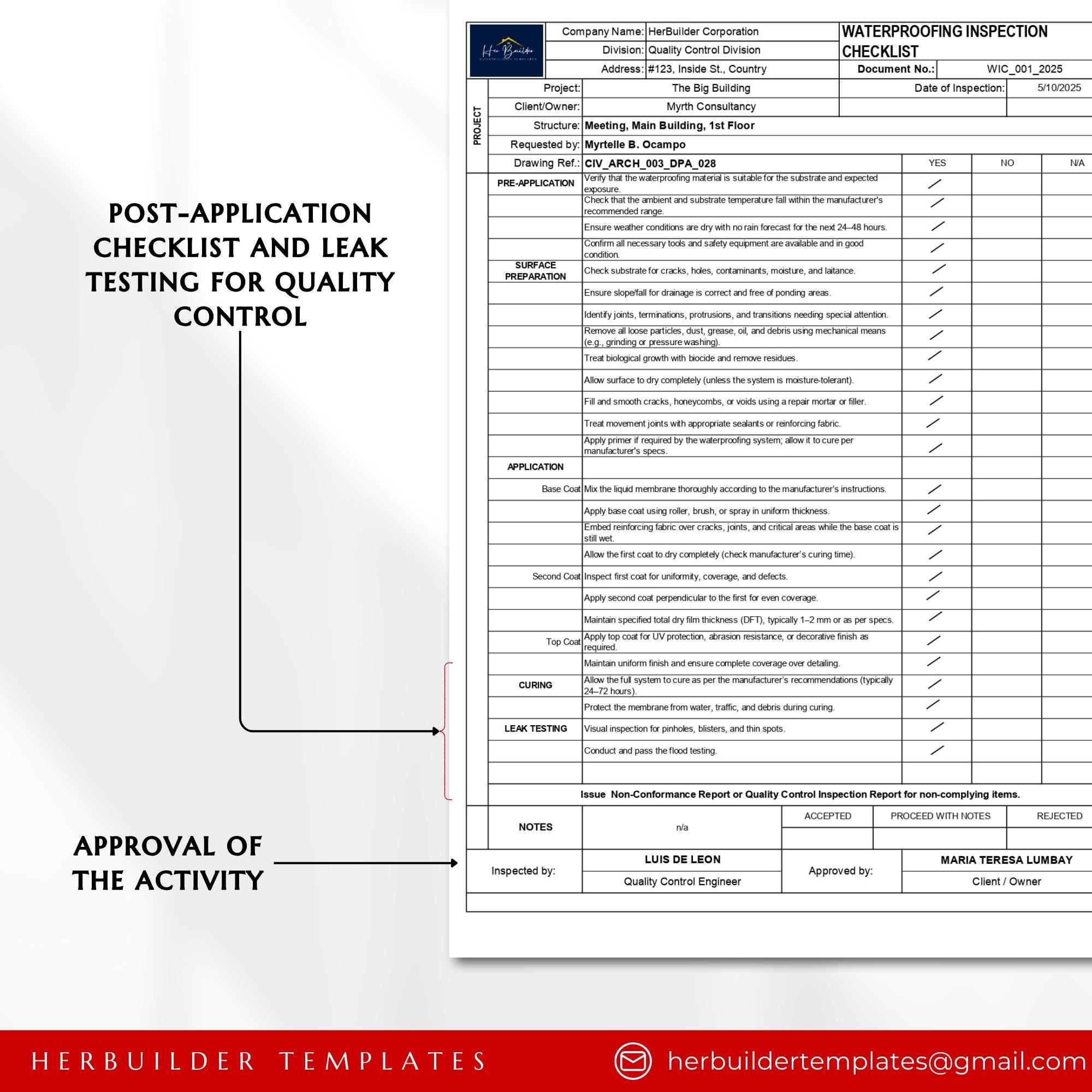 Waterproofing Inspection Checklist, Liquid Waterproofing Report ...
