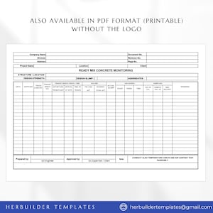 Ready Mix Concrete Monitoring Form, Concrete Pouring Monitoring Log ...