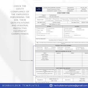 Construction Work Permit Form, Permit to Work Form, Safety Inspection ...