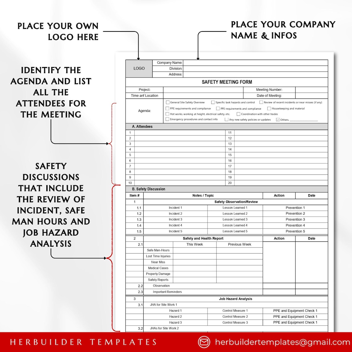 Safety Meeting Template, Safety Minutes of Meeting, Construction ...