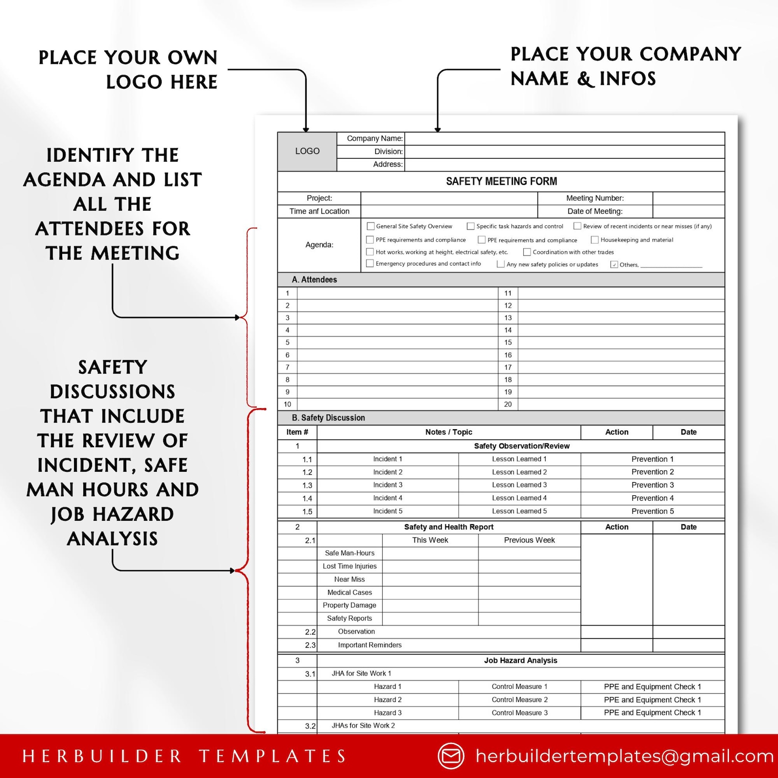 Safety Meeting Template, Safety Minutes of Meeting, Construction ...