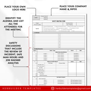 Safety Meeting Template, Safety Minutes of Meeting, Construction ...