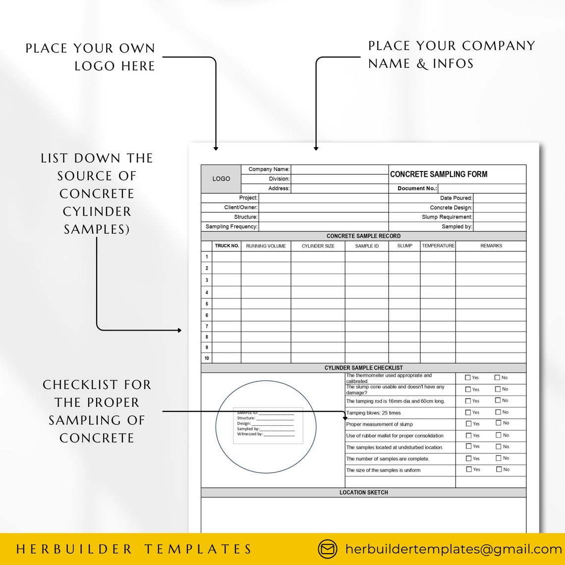 Concrete Sampling Form, Concrete Cylinder Sampling Template, Concrete ...