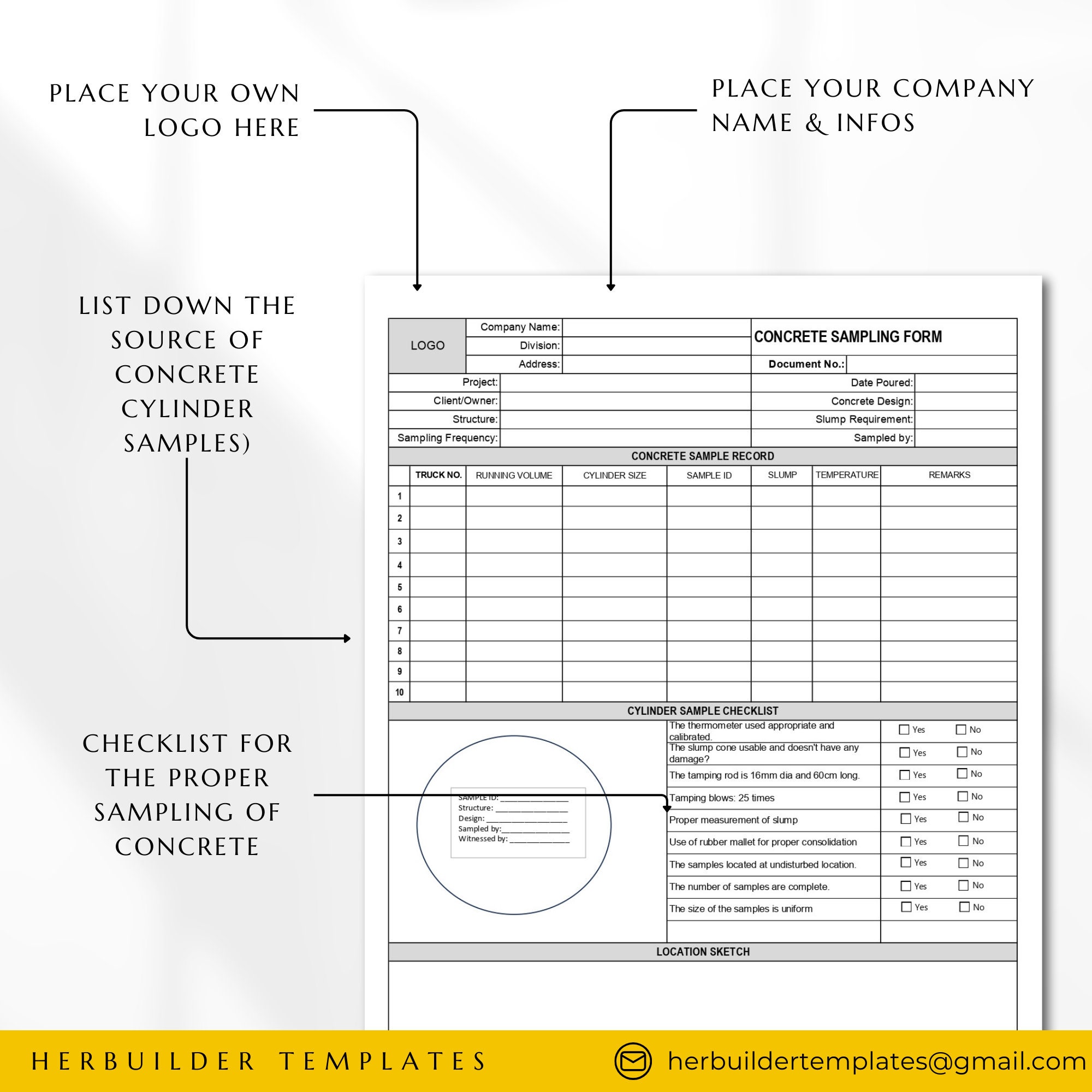 Concrete Sampling Form, Concrete Cylinder Sampling Template, Concrete ...