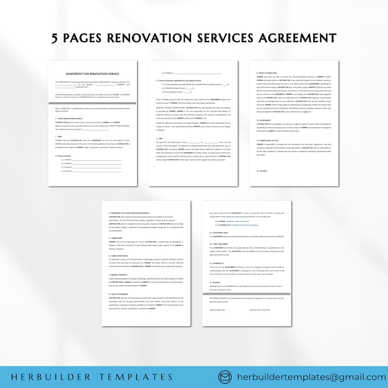 Renovation Services Agreement, House Improvement Contract, Additional ...