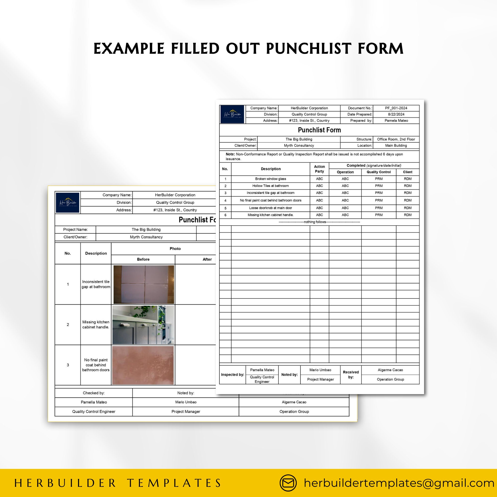 Construction Punchlist Form, General Punchlist Checklist, Project Handover Punchlist, Turnover ...