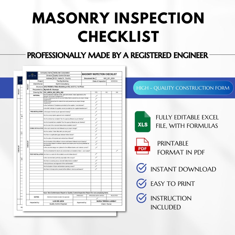 Masonry Inspection Checklist, Concrete Hollow Blocks Inspection, Block ...