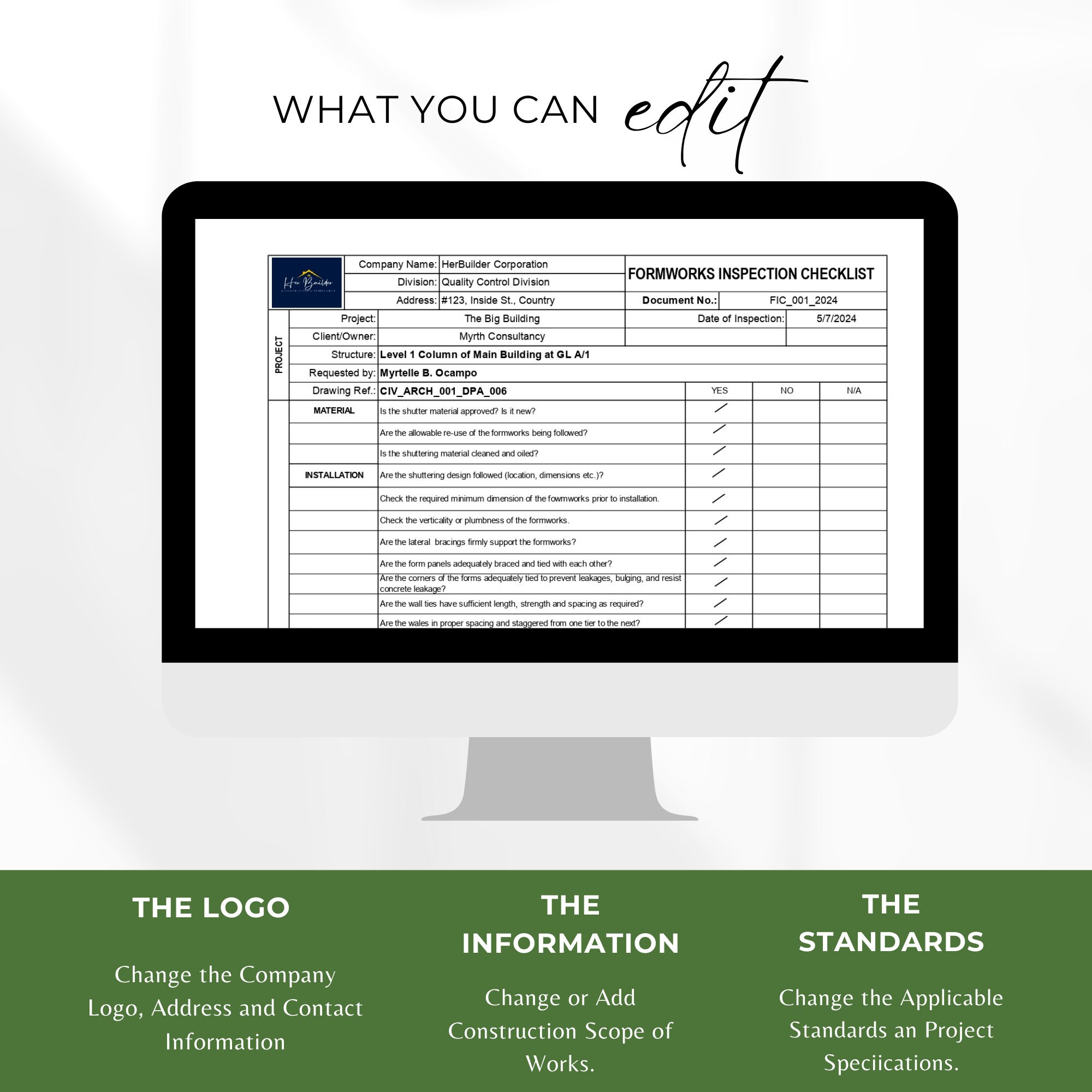 Formworks Inspection Checklist, Shutter Inspection, Formworks Before ...