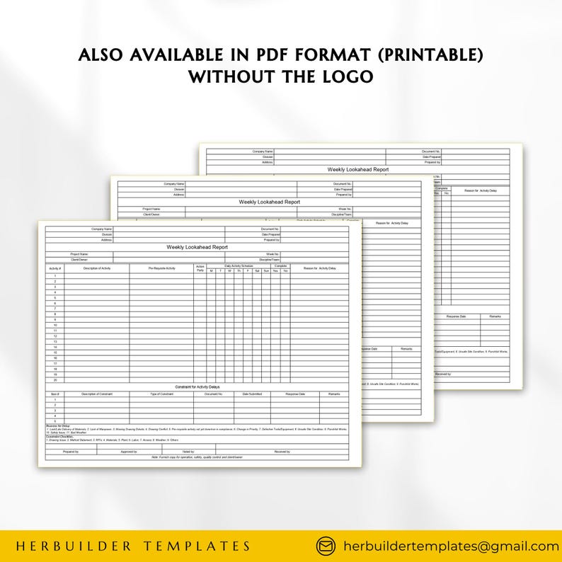 Weekly Lookahead Report Form, Construction Weekly Schedule, Project ...