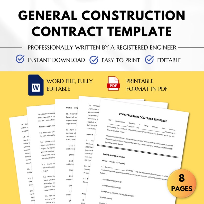 General Construction Contract Agreement, Building and Project Contract ...