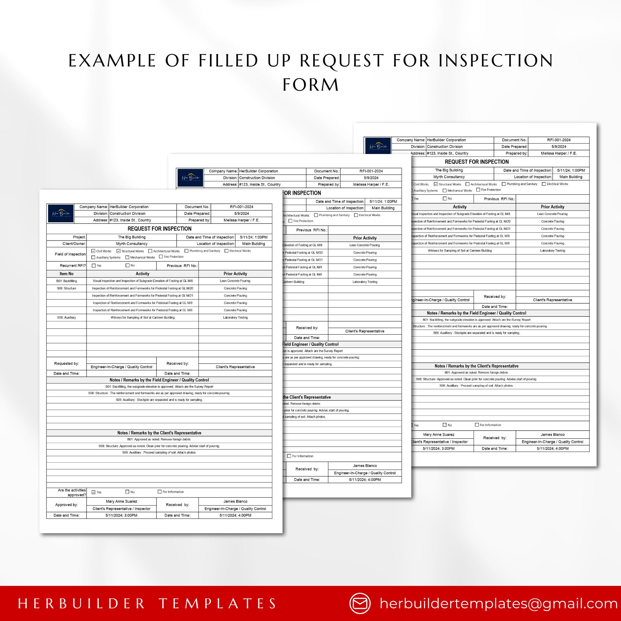 Request for Inspection, Inspection Work Request, Construction Activity ...