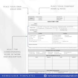 Construction Work Permit Form, Permit to Work Form, Safety Inspection ...