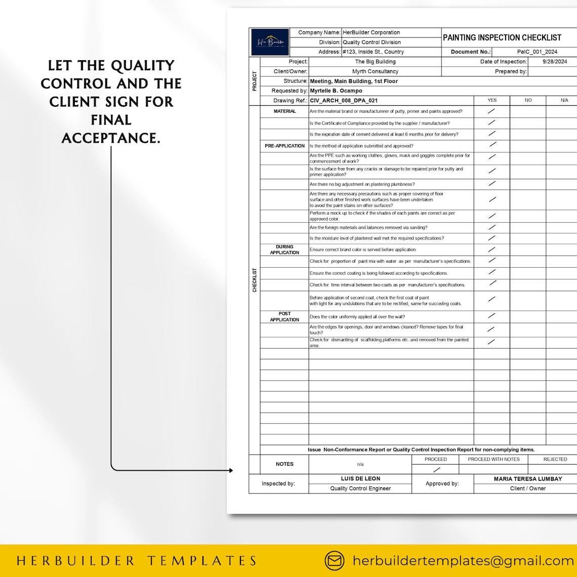 Painting Inspection Checklist Form, Architectural Painting Report ...