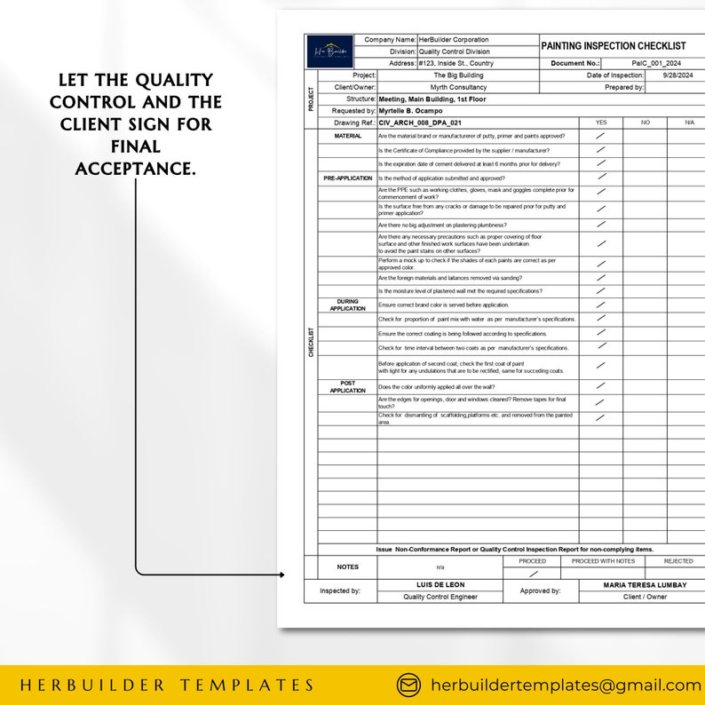 Painting Inspection Checklist Form, Architectural Painting Report ...