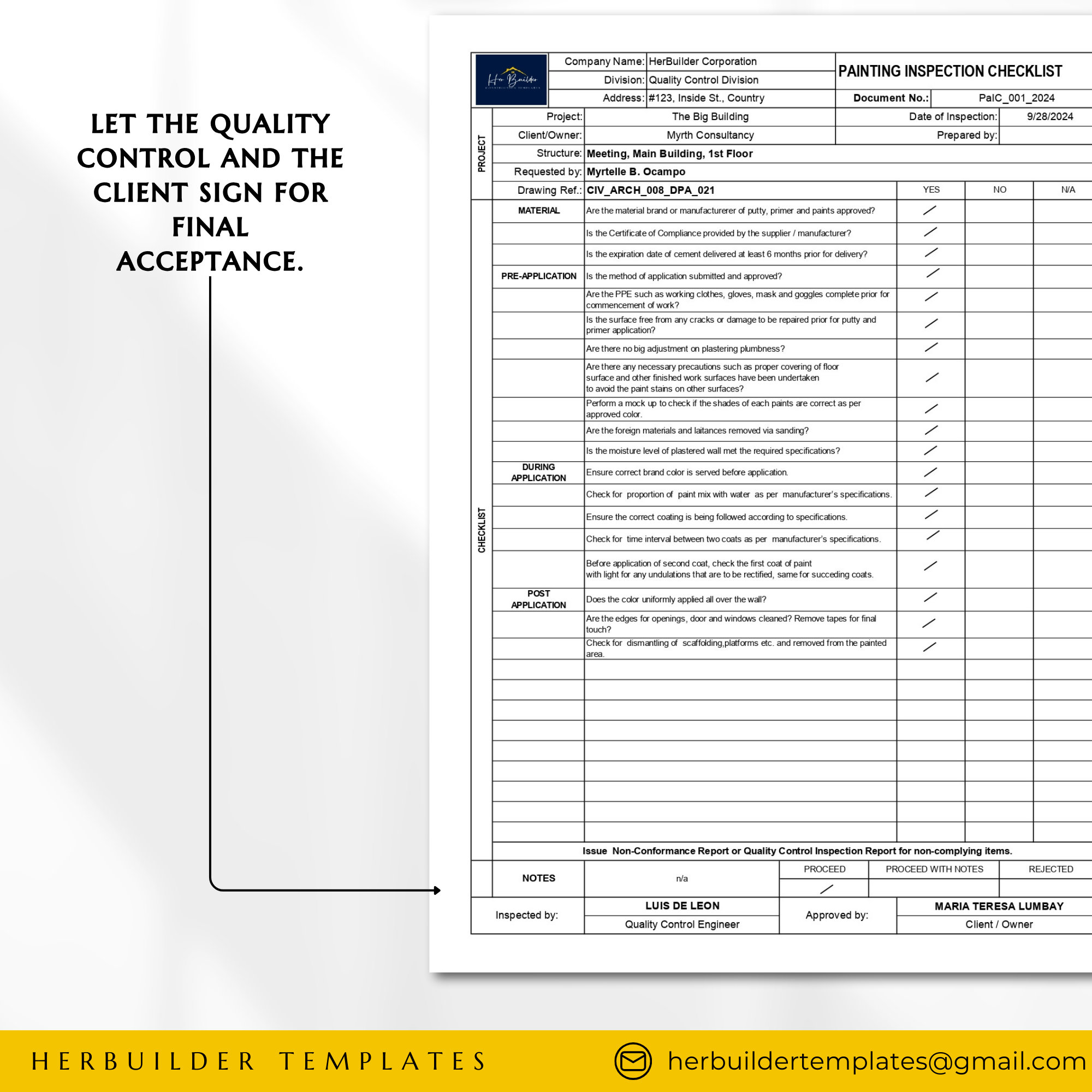 Painting Inspection Checklist Form, Architectural Painting Report ...