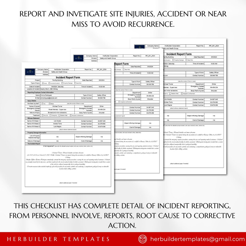 Incident Report Form, Safety Incident Investigation Form, Construction ...