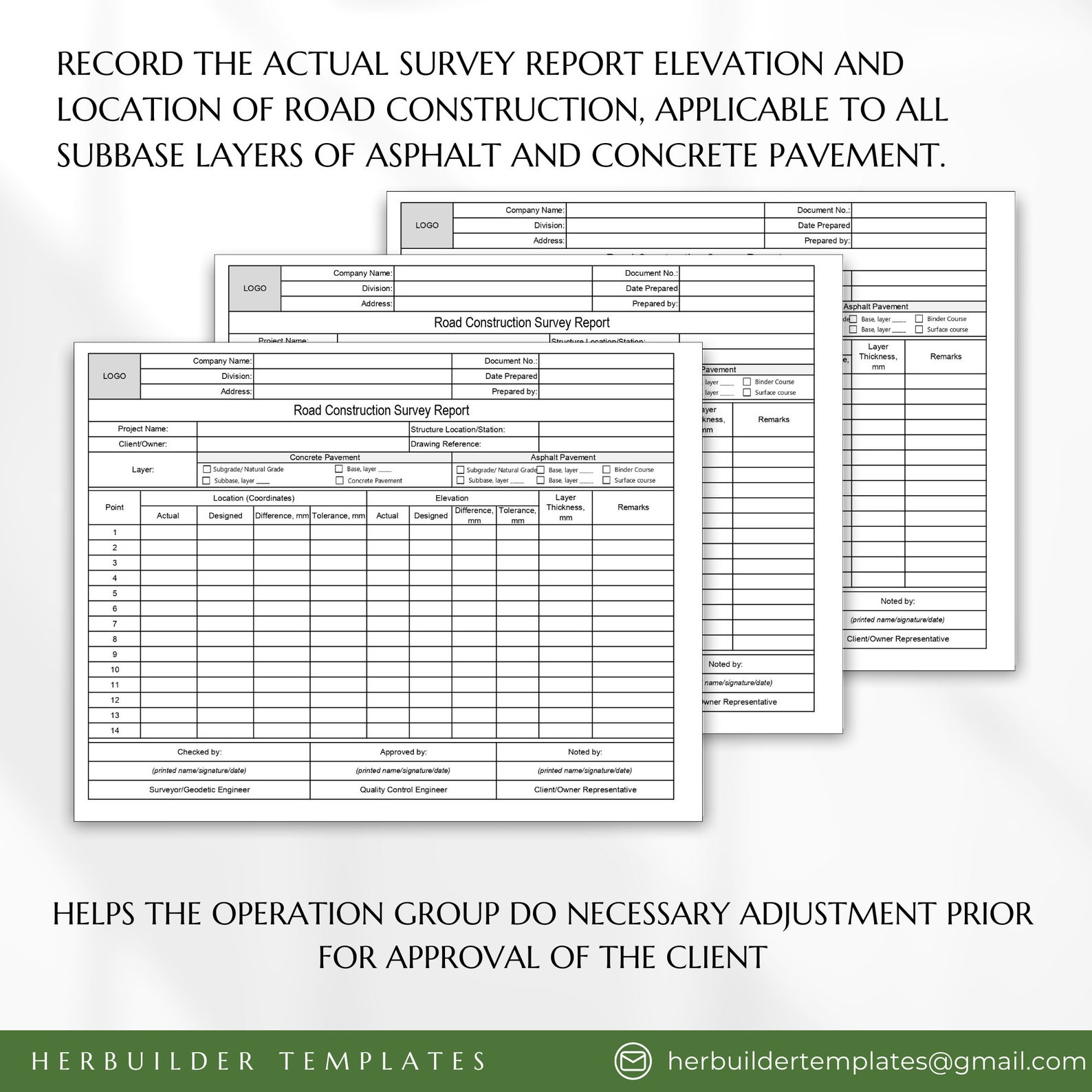 Survey Report Form for Road Construction, Concrete Pavement ...