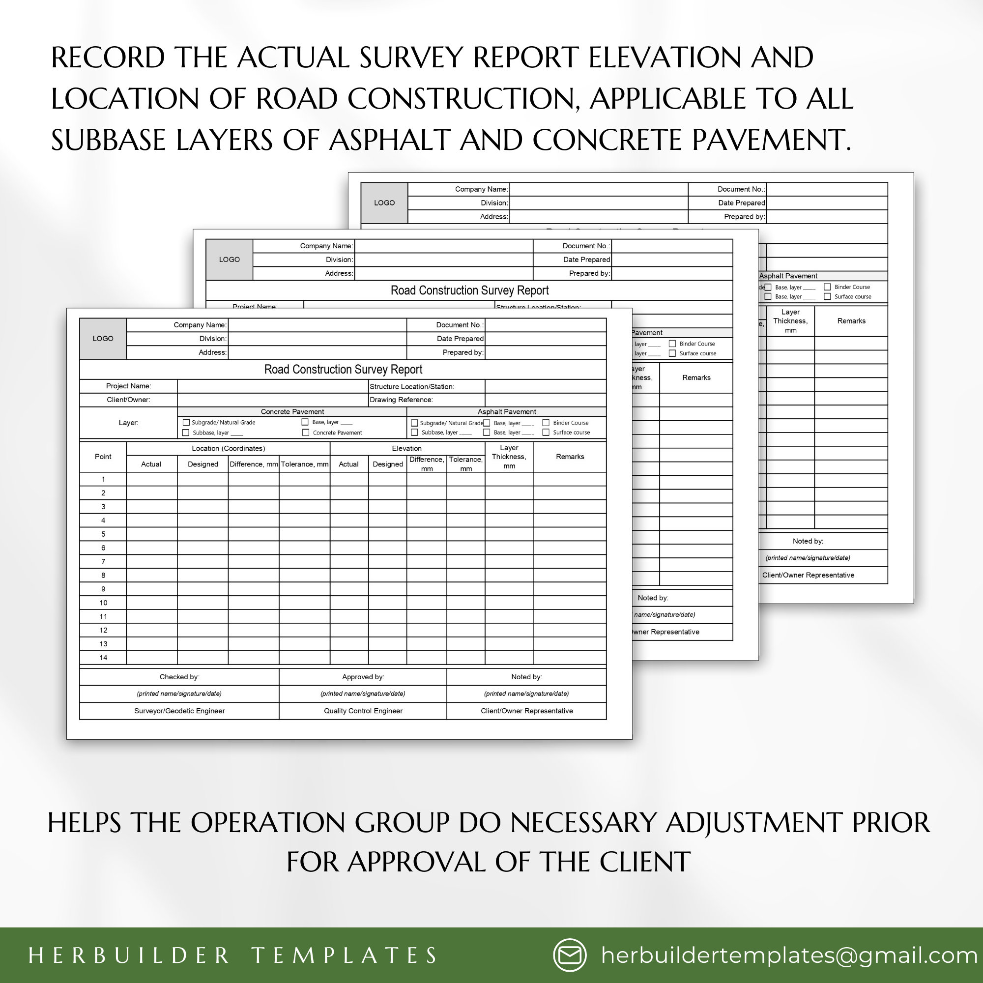 Survey Report Form for Road Construction, Concrete Pavement ...