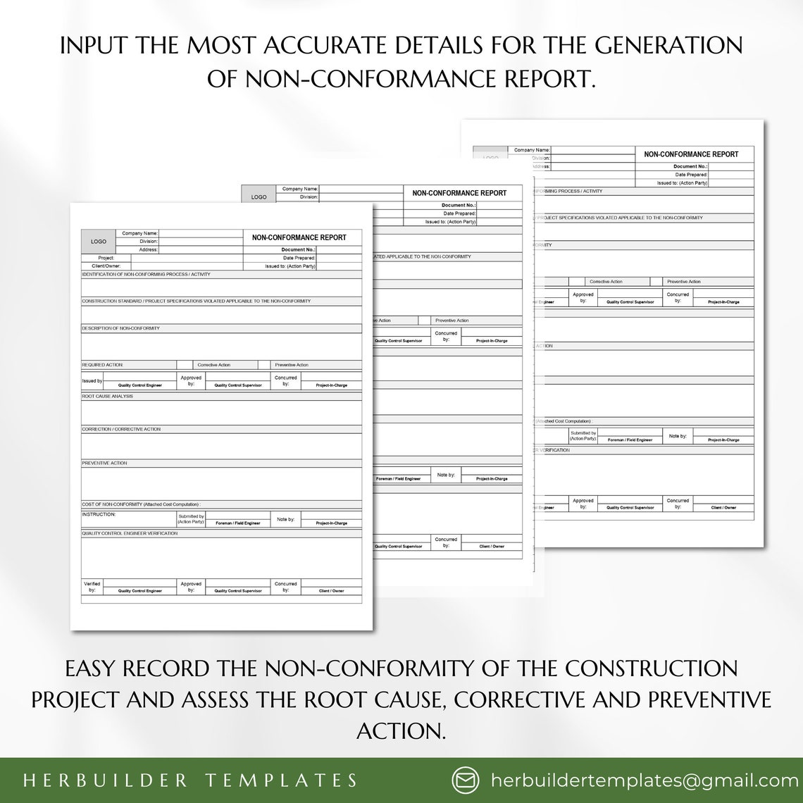 Non-conformance Report for Construction, Non-conformity Report, Quality ...