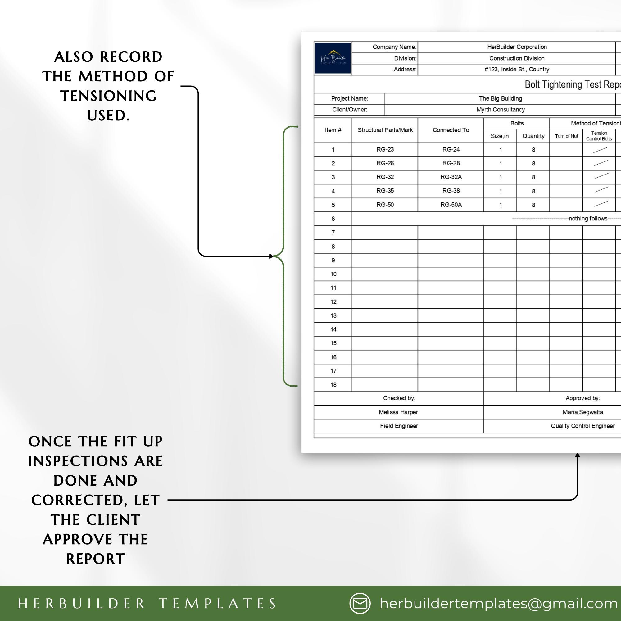 Bolt Tightening Test Report Form, Bolt Torqueing Test Report, Bolt ...