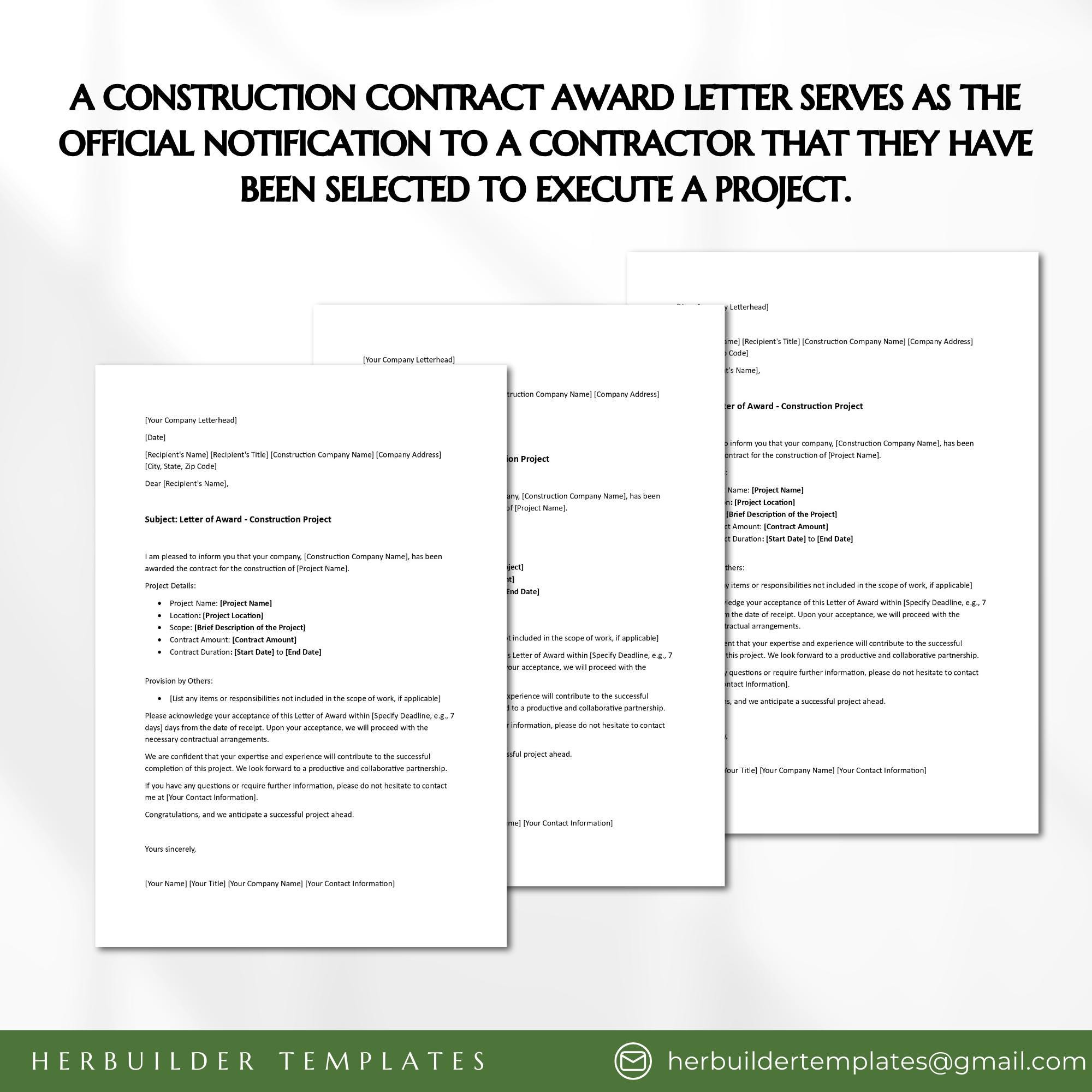 Contract Award Letter Format, Contract Form, Construction Project Award ...