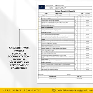 Project Close-out Checklist, Project Completion Form, Certificate of ...