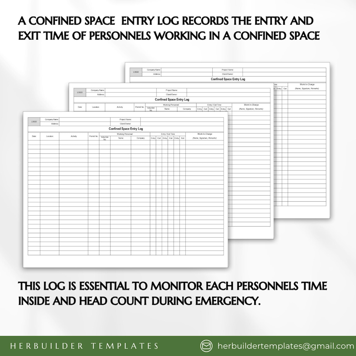 Confined Space Entry Log, Confine Space Entry Register, Log-in and Out ...