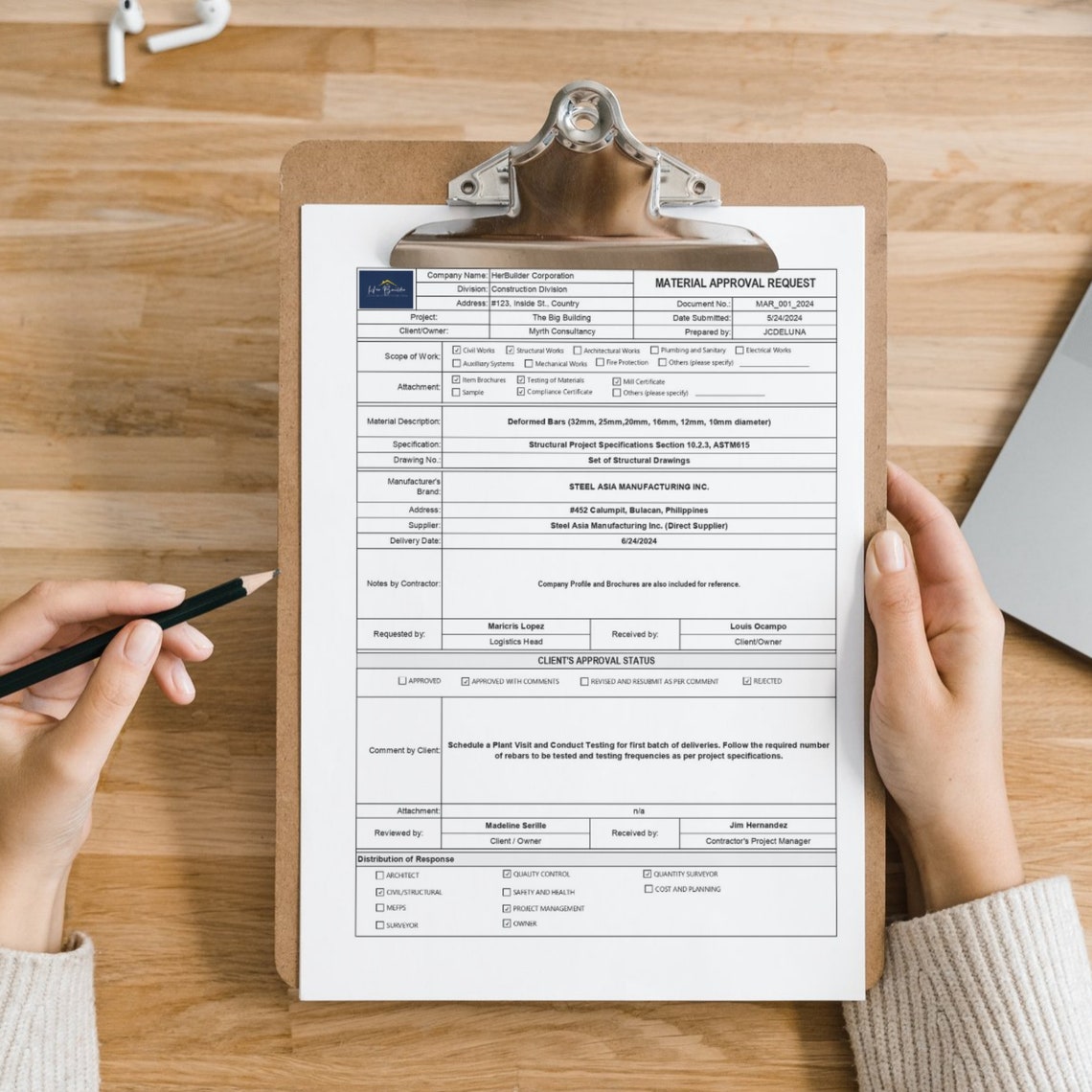 Material Approval Request Form, Construction Material Approval Form ...