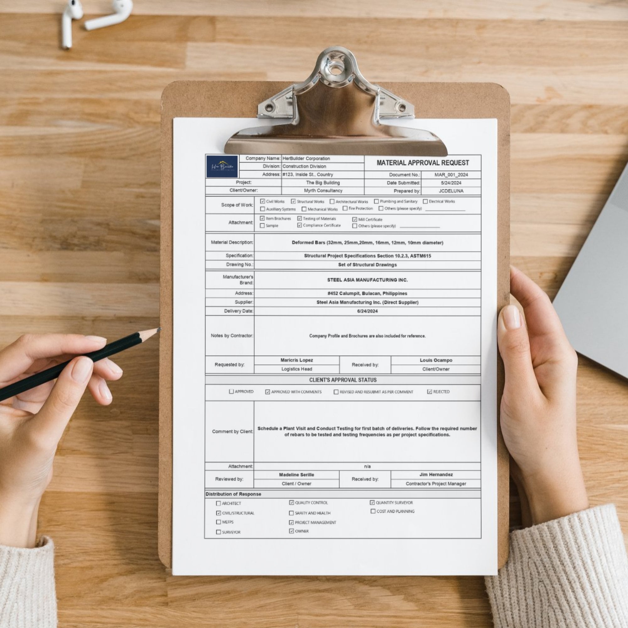 Material Approval Request Form, Construction Material Approval Form ...