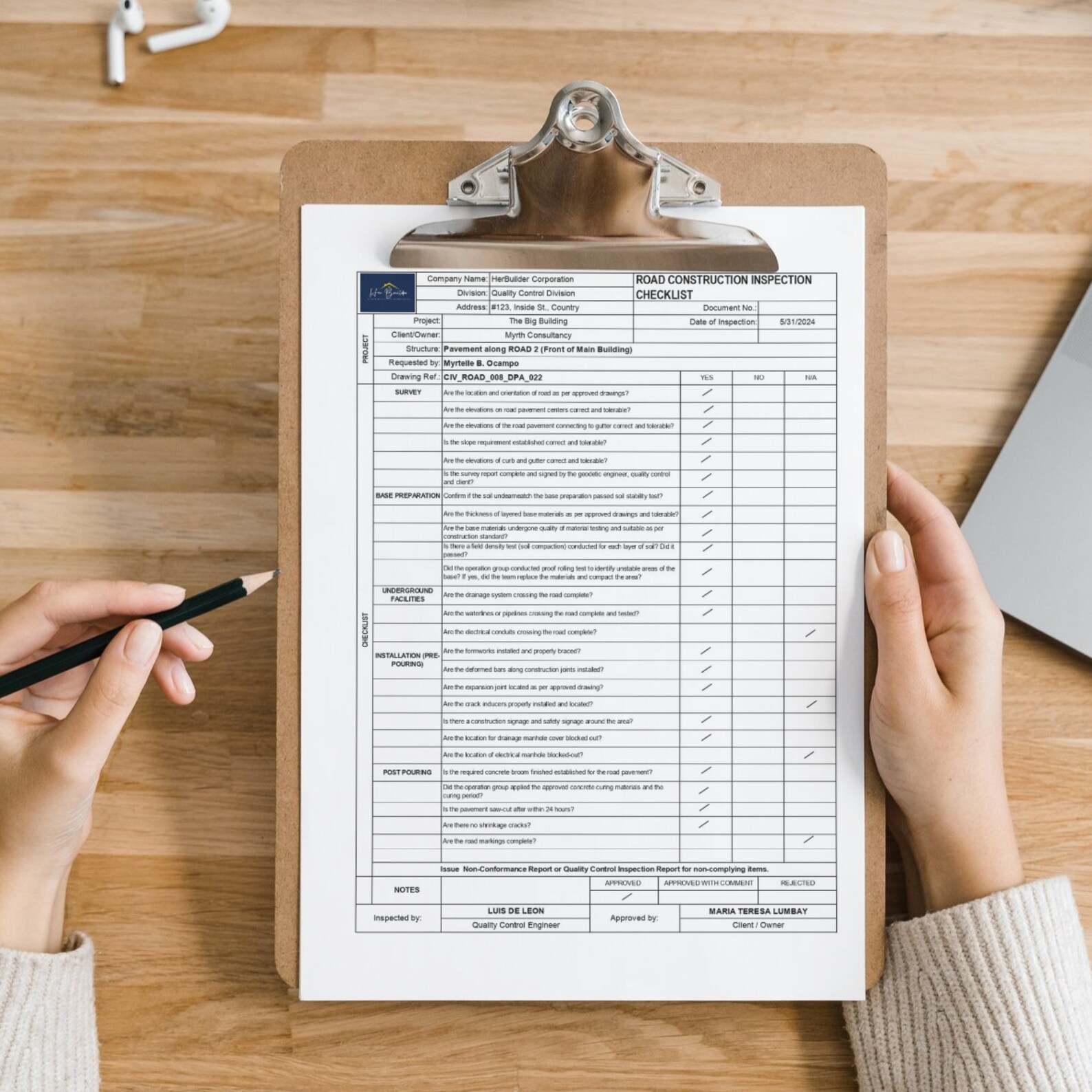 Road Construction Inspection Checklist, Pavement Inspection, Land Development Checklist, Road ...