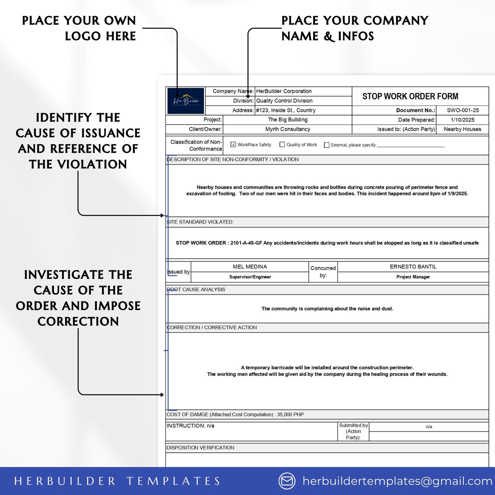 Stop Work Order Form, Construction Stop Work Order Form, Safety Form ...