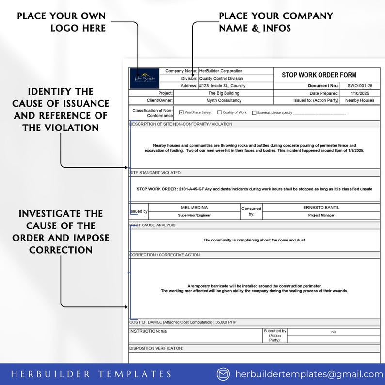 Stop Work Order Form, Construction Stop Work Order Form, Safety Form ...