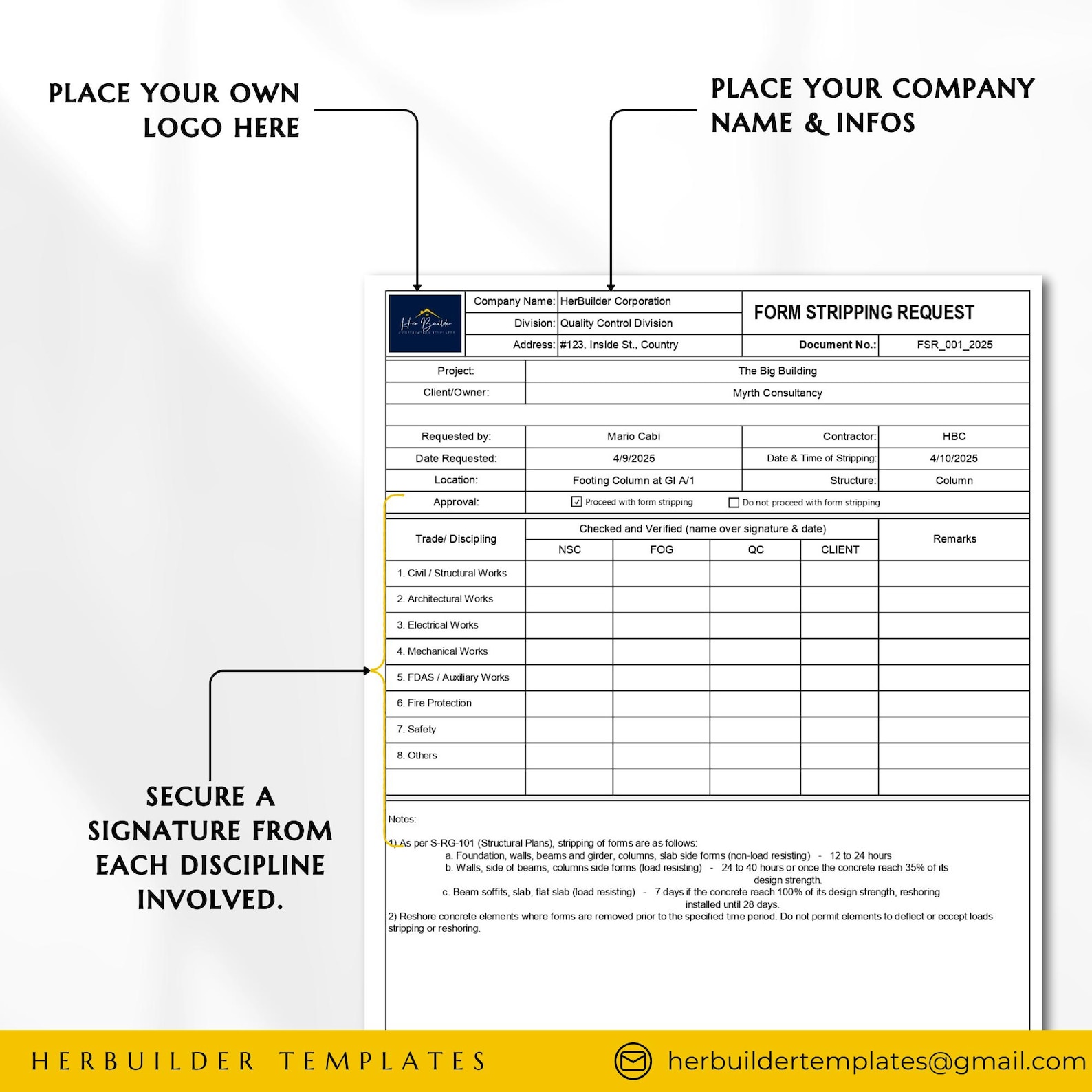 Formworks Stripping Request, Form Shutter Request Form, Formworks ...