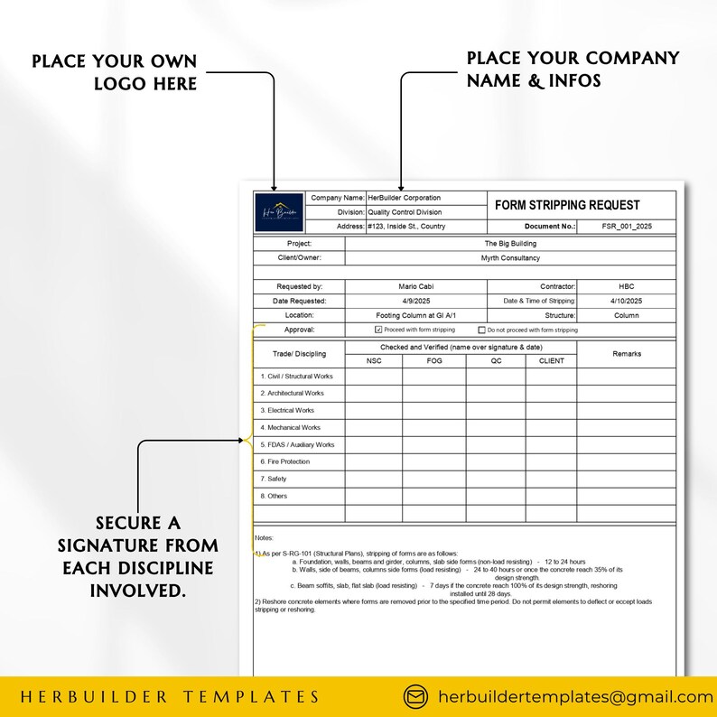 Formworks Stripping Request, Form Shutter Request Form, Formworks ...