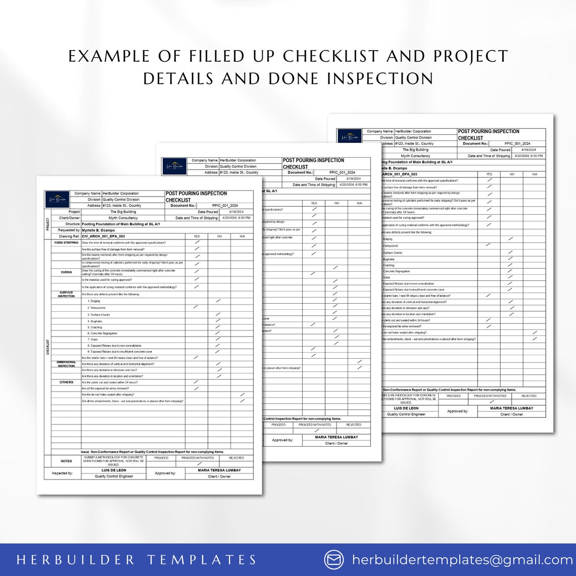 Post Pouring Inspection Checklist, Concrete Pouring Checklist, Quality ...
