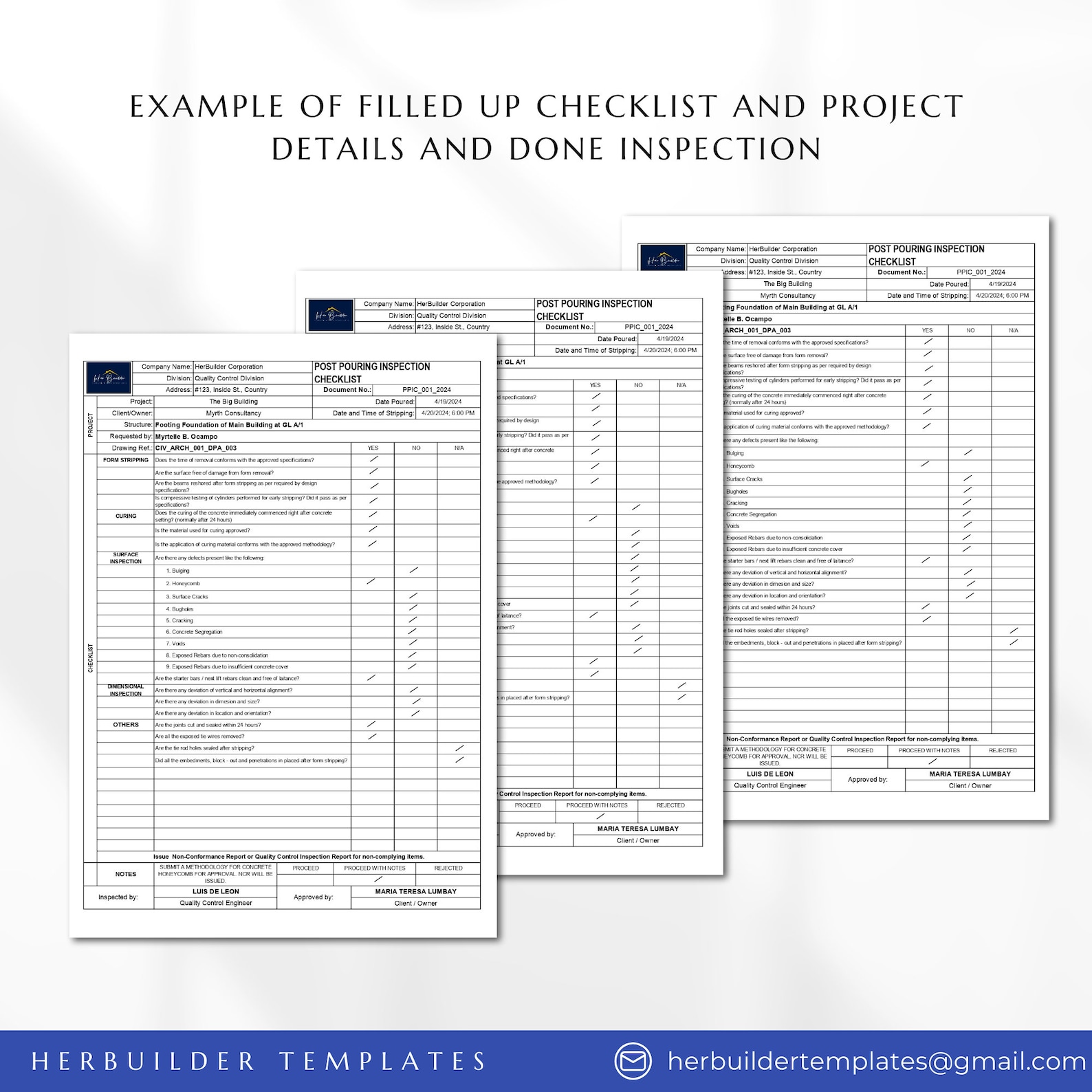 Post Pouring Inspection Checklist, Concrete Pouring Checklist, Quality ...