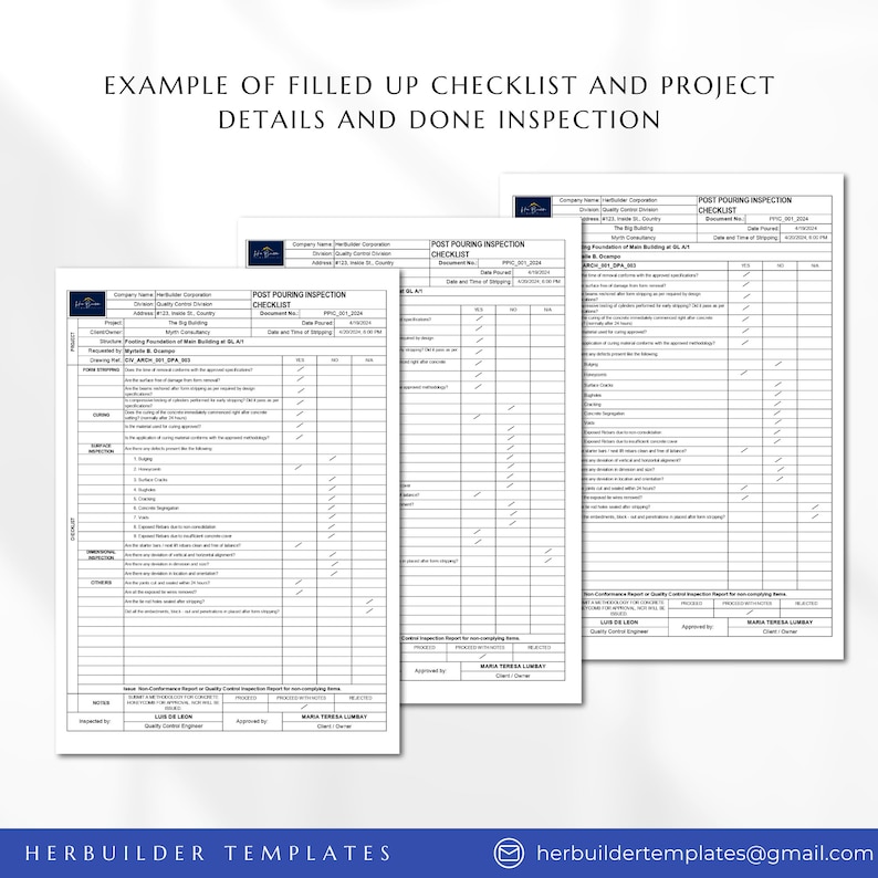 Post Pouring Inspection Checklist, Concrete Pouring Checklist, Quality ...