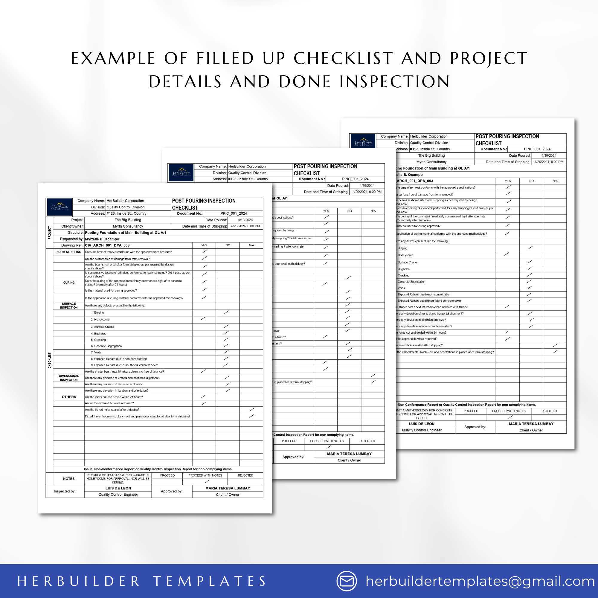 Post Pouring Inspection Checklist, Concrete Pouring Checklist, Quality ...