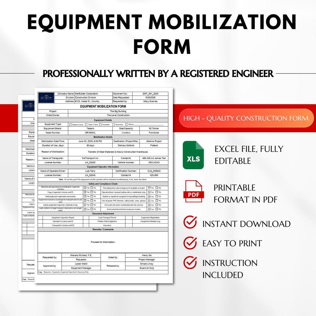 Equipment Mobilization Report, Equipment Transfer, Equipment ...