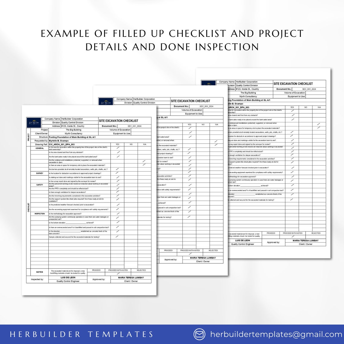 Site Excavation Inspection Checklist, Site Works Checklist, Backfilling ...